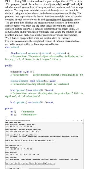 Solved P41 Using Stl Vector And Sort A Generic Algorithm