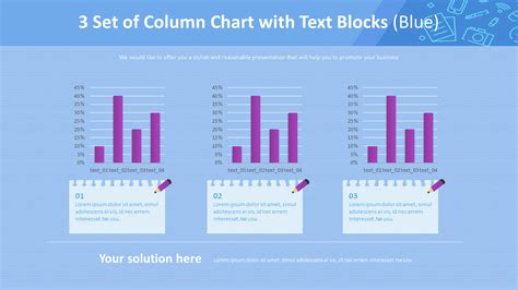 3 Set Of Column Chart With Text Blocks Blue