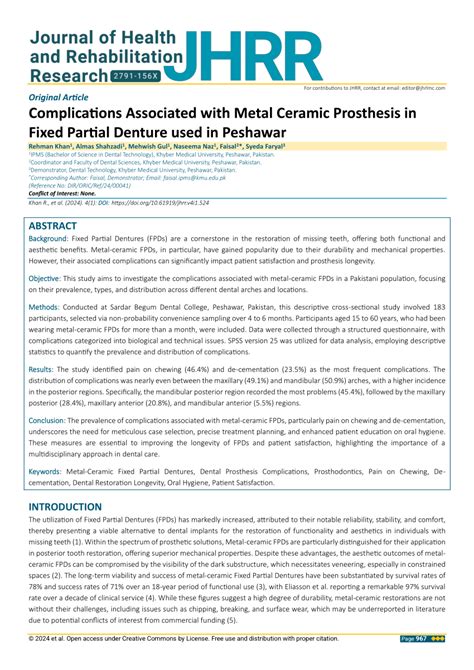 Pdf Complications Associated With Metal Ceramic Prosthesis In Fixed