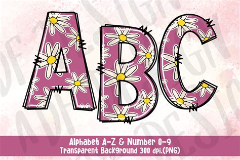 Daisy Flower Doodle Alphabet Font Png Graphic By Adf Design · Creative