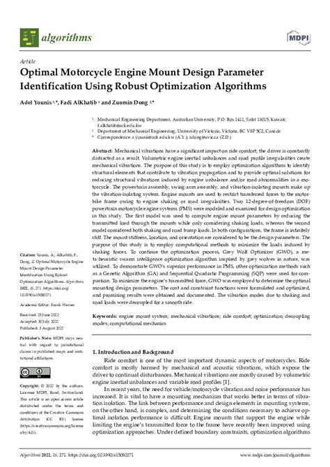 pdf optimal motorcycle engine mount design parameter identification