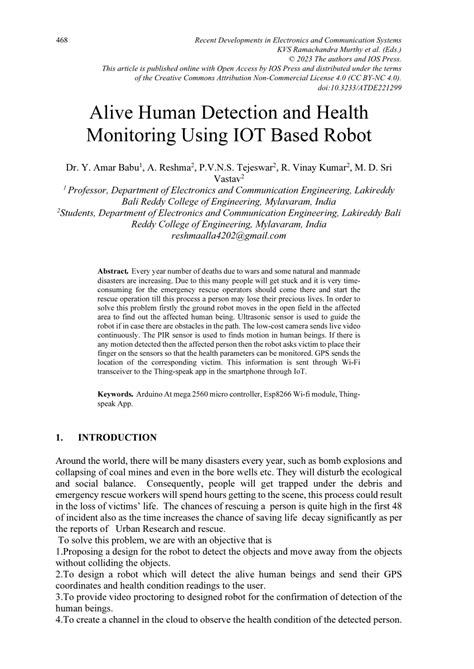 Pdf Alive Human Detection And Health Monitoring Using Iot Based Robot