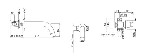 3331 Perrin And Rowe 3 Hole Wall Mounted Bath Tap