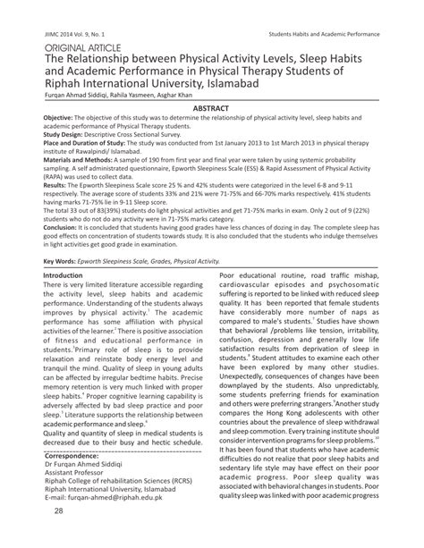 Pdf The Relationship Between Physical Activity Levels Sleep Habits And Academic Performance