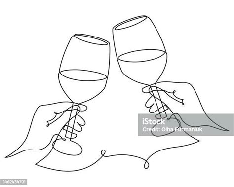 손으로 그린 와인 클링킹 안경 한 라인 아트 연속 드로잉 윤곽 건배 토스트 축제 장식 낭만적 인 발렌타인 데이 디자인 편집