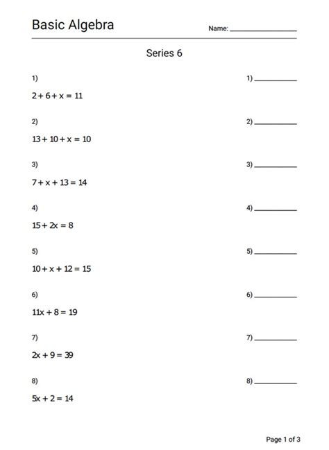 Math Basic Algebra Equations Worksheet Series 6 Geek Slop Online