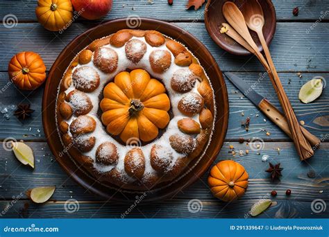 Homemade Healthy Thanksgiving Day Pumpkin Pie With Whipped Cream Stock
