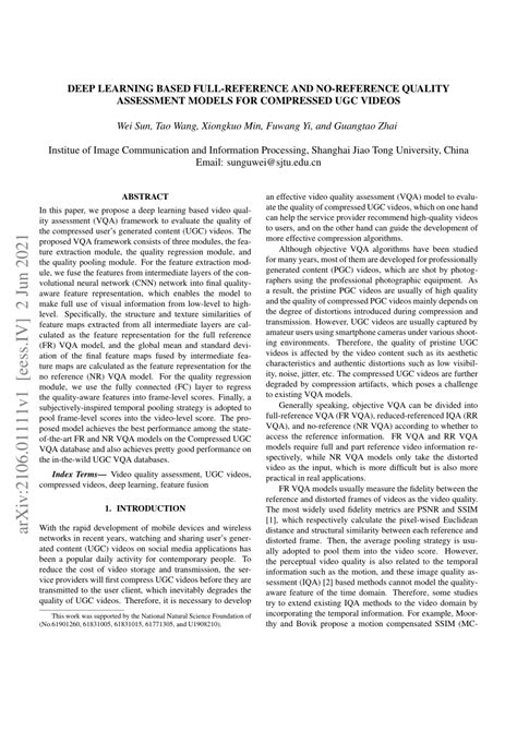 Pdf Deep Learning Based Full Reference And No Reference Quality Assessment Models For