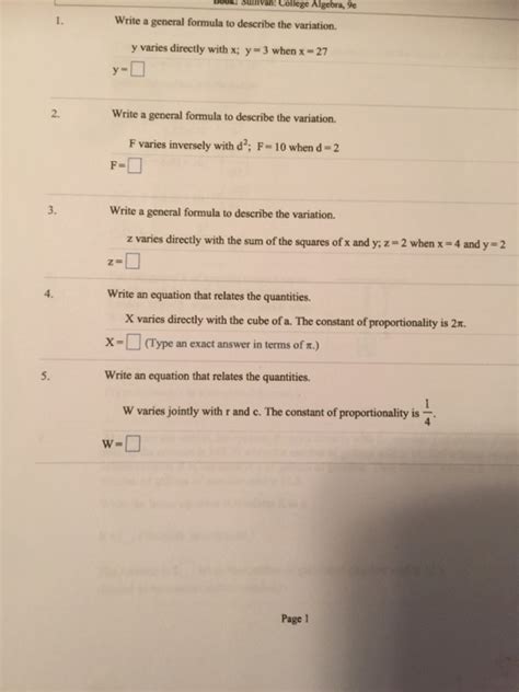Solved Write A General Formula To Describe The Variation Y
