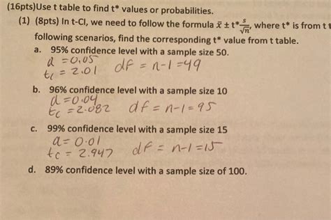 Solved Pts Use T Table To Find T Values Or Chegg Com
