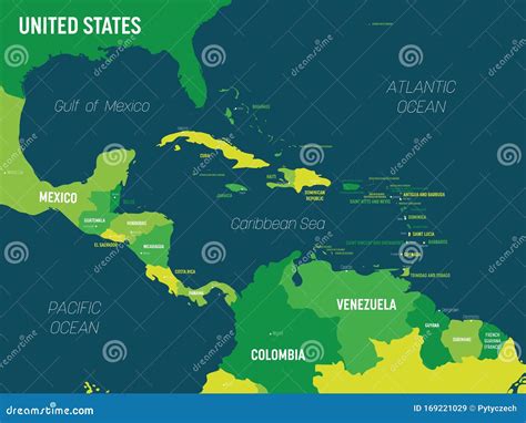 Mapa De Centroamérica Tonos Verdes Sobre Fondo Oscuro Mapa Político