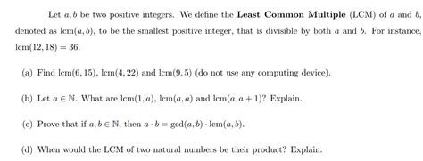Solved Let A B Be Two Positive Integers We Define The Least Chegg