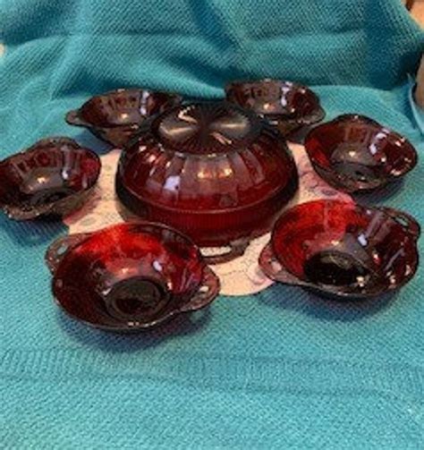 Elegant Vintage Anchor Hocking Red Glass Berry Bowls Set