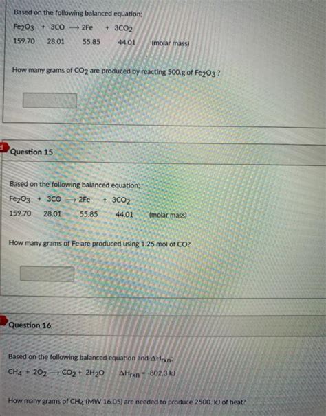 Solved Based On The Following Balanced Equation Fe2o3 3c0