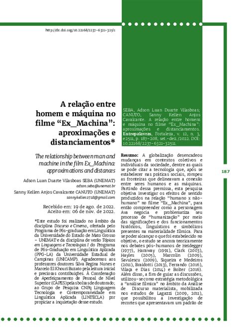 Pdf A Relação Entre Homem E Máquina No Filme “exmachina