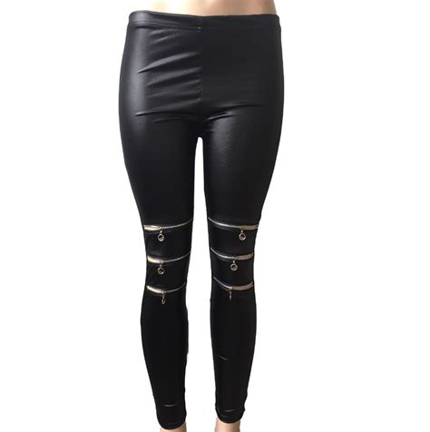 Adbfjaf Leggings Pack Womens Knee Three Zipper Tight Leather Pants