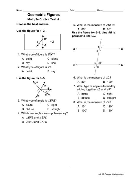 Geometric Figures Multiple Choice Test A