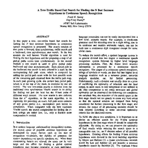 A Treetrellis Based Fast Search For Finding The N Best Sentence Hypotheses In Continuous Speech