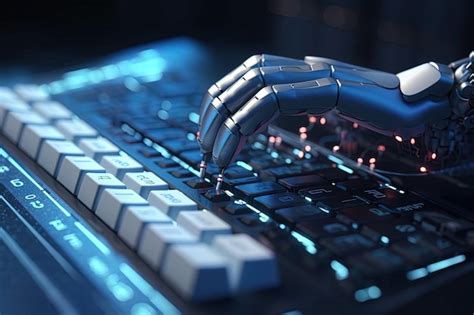 Premium Ai Image Hands Of Ai Robot Typing On Keypad Robotic Cyborg Hand Using Keyboard