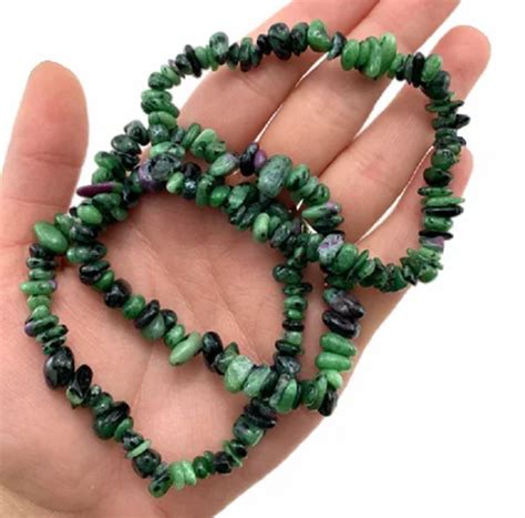 Ruby Zoisite Bracelet Gemstone Chips Natural Crystals Stretchy