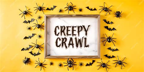 Spider And Bat Border With Creepy Crawl Text Concept As A Creepy Border Frame Featuring Spiders