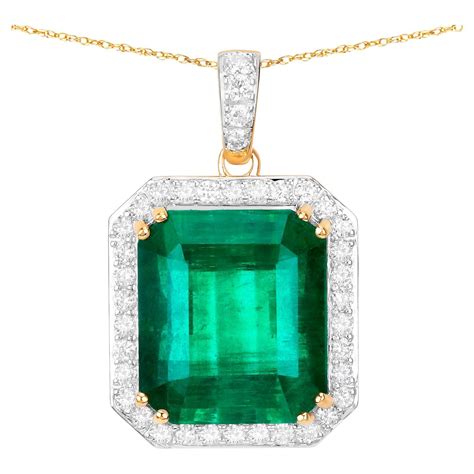 Igi Certified Zambian Emerald Pendant Necklace With Diamonds 1323