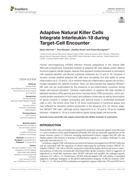Pdf Adaptive Natural Killer Cells Integrate Interleukin 18 During