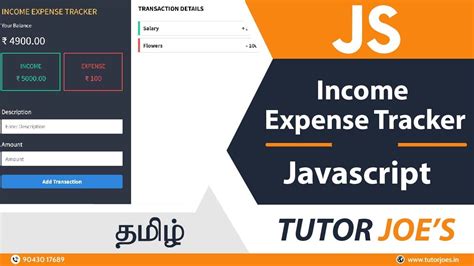 Income Expense tracker in JavaScript With localStorage in Tamil | Tutor Joes - YouTube