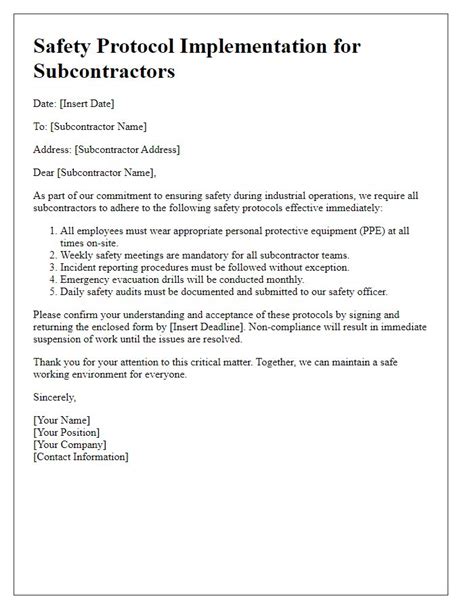 Letter Template For Subcontractor Incident Preventive Measures Free