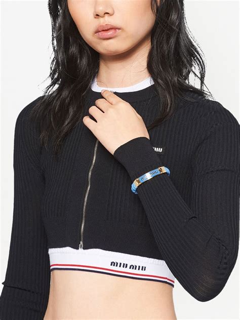 Miu Miu Logo Plaque Leather Bracelet Farfetch