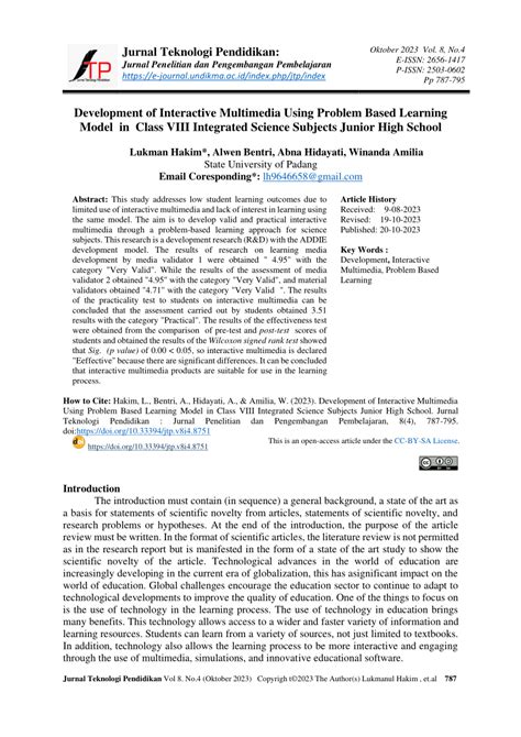 Pdf Development Of Interactive Multimedia Using Problem Based