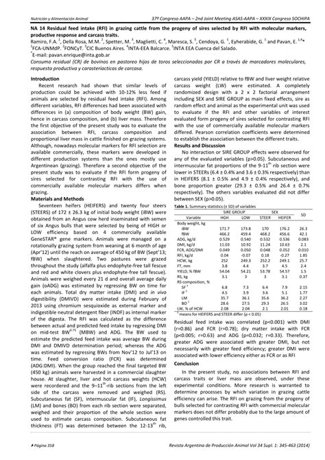 Pdf Residual Feed Intake Rfi In Grazing Cattle From The Progeny Of Sires Selected By Rfi