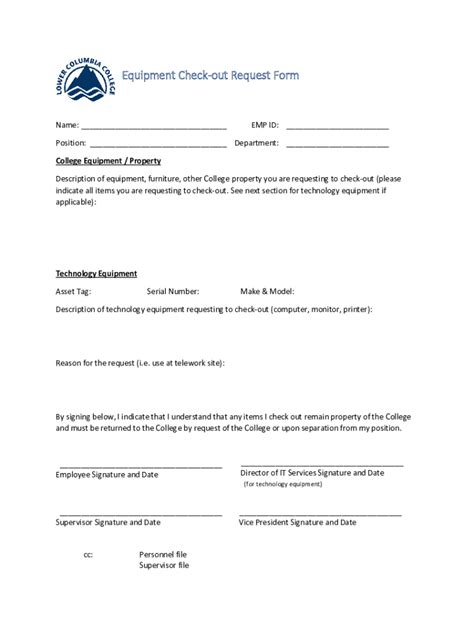 Fillable Online Internal Lowercolumbia Equipment Sign Out SheetTool