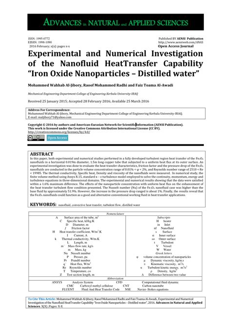 PDF ADVANCES In NATURAL And APPLIED SCIENCES