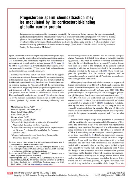 Pdf Progesterone Sperm Chemoattraction May Be Modulated By Its Corticosteroid Binding Globulin