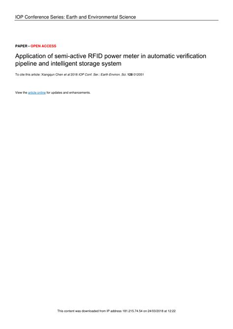 PDF Application Of Semi Active RFID Power Meter In Automatic Verification Pipeline And