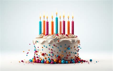 Premium Photo Vibrant Birthday Cake With Colorful Candles On White