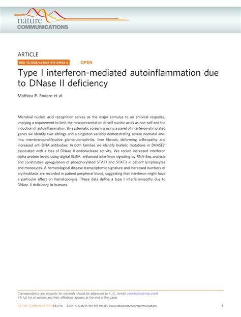 Pdf Type I Interferon Mediated Autoinflammation Due To Dnase Ii