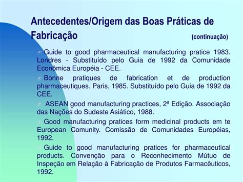 PPT HISTÓRICO DAS BOAS PRÁTICAS DE FABRICAÇÃO PowerPoint Presentation ID