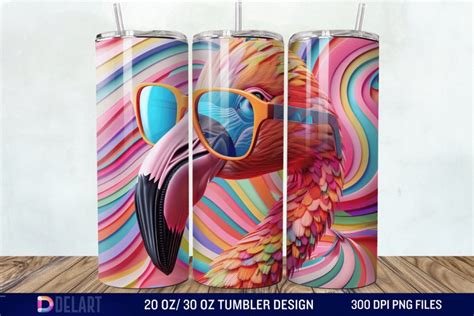 3d Flamingo Wear Glasses Tumbler Wrap