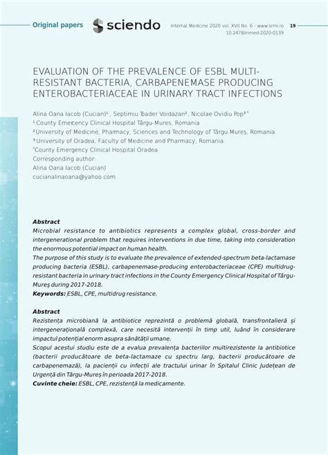 Pdf Evaluation Of The Prevalence Of Esbl Multi Resistant Bacteria