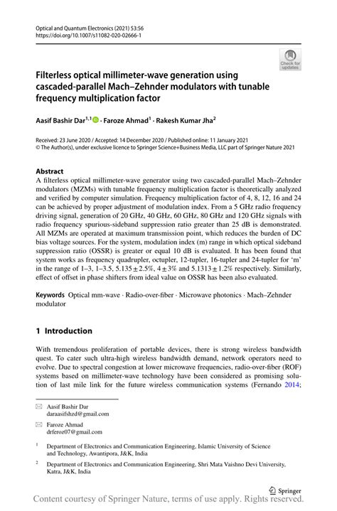 Filterless Optical Millimeter Wave Generation Using Cascaded Parallel Mach Zehnder Modulators