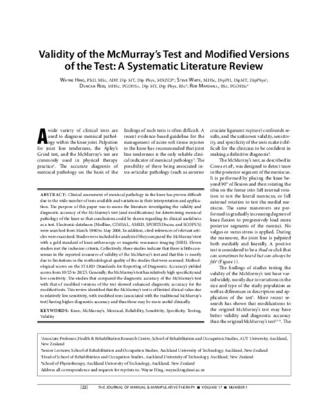 Pdf Validity Of The Mcmurrays Test And Modified Versions Of The Test
