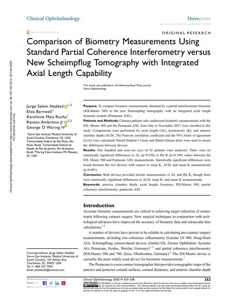 Pdf Comparison Of Biometry Measurements Using Standard Partial