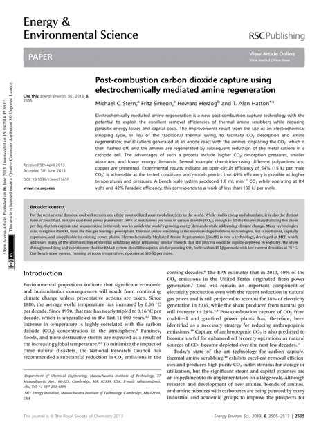 PDF Post Combustion Carbon Dioxide Capture Using Electrochemically