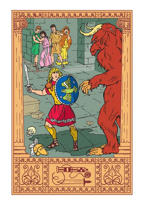 Иллюстрация Тезей и Минотавр в стиле книжная графика