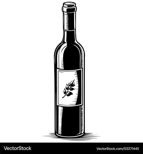 Wine Bottle Sketch Realistic Line Monochrome Vector Image