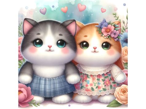 Chubby Cute Couple Kitten Love Graphic By A I Illustration And Graphics Creative Fabrica