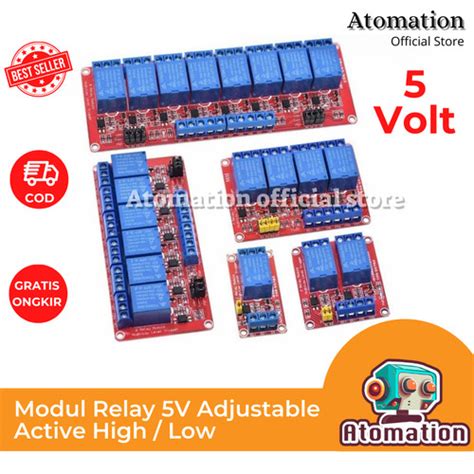 Promo Modul Relay 1 2 4 6 8 Channel Ch Way 5V Active High Low Red Merah Module 1 Channel Kab