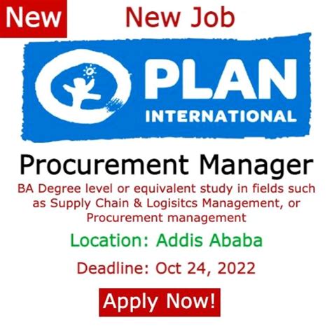 Plan International Procurement Manager Location Addis Ababa Deadline